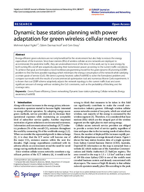 (PDF) Dynamic base station planning with power adaptation for green ...