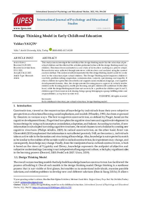 (PDF) Design Thinking Model in Early Childhood Education