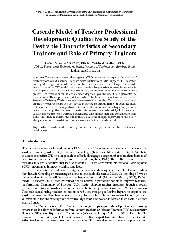(PDF) Cascade Model of Teacher Professional Development: Qualitative ...