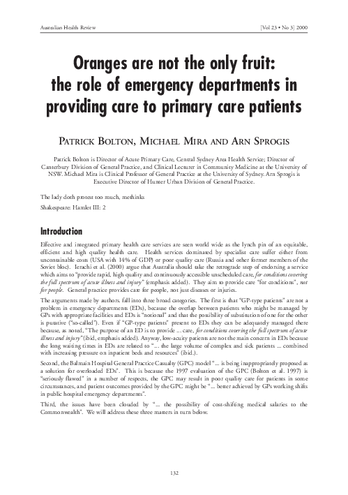(PDF) Oranges are not the only fruit:the role of emergency departments ...