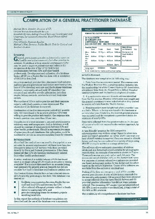 (PDF) Compilation of a general practitioner database