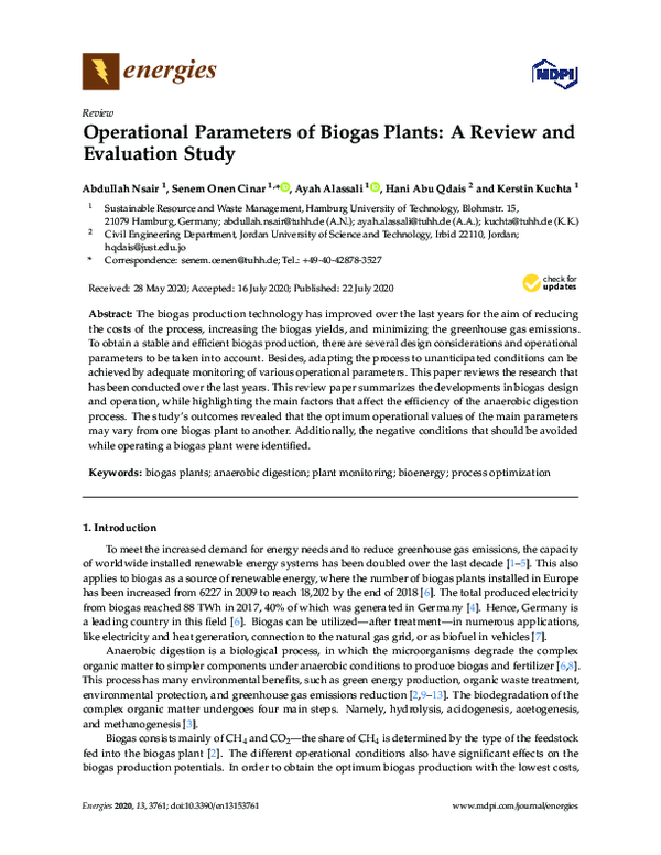 (PDF) Operational Parameters of Biogas Plants: A Review and Evaluation ...