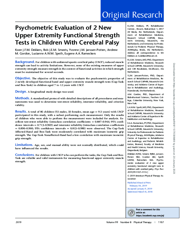 (PDF) Psychometric Evaluation of 2 New Upper Extremity Functional ...