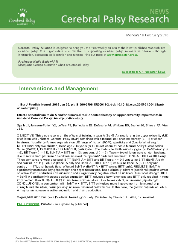 (PDF) Effects of botulinum toxin A and/or bimanual task-oriented ...
