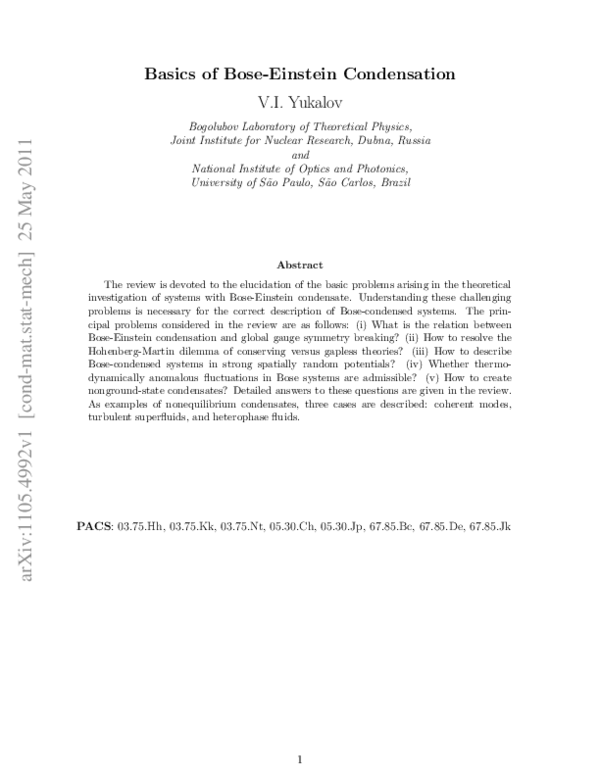 (PDF) Basics of Bose-Einstein condensation