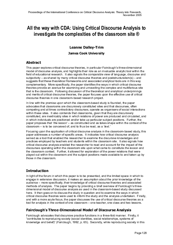 (PDF) All the way with CDA: using critical discourse analysis to investigate the complexities of ...