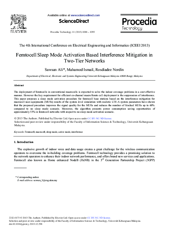 (PDF) Femtocell Sleep Mode Activation based Interference Mitigation in Two-tier Networks ...