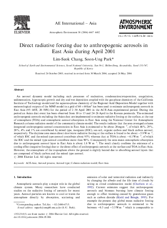(PDF) Direct radiative forcing due to anthropogenic aerosols in East ...