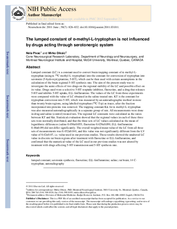 (PDF) The lumped constant of α-methyl-l-tryptophan is not influenced by ...