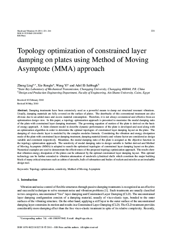 Pdf Topology Optimization Of Constrained Layer Damping On Plates Using Method Of Moving