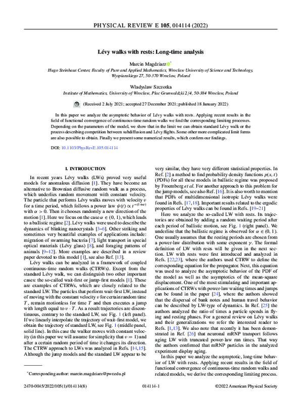(PDF) Lévy walks with rests: Long-time analysis