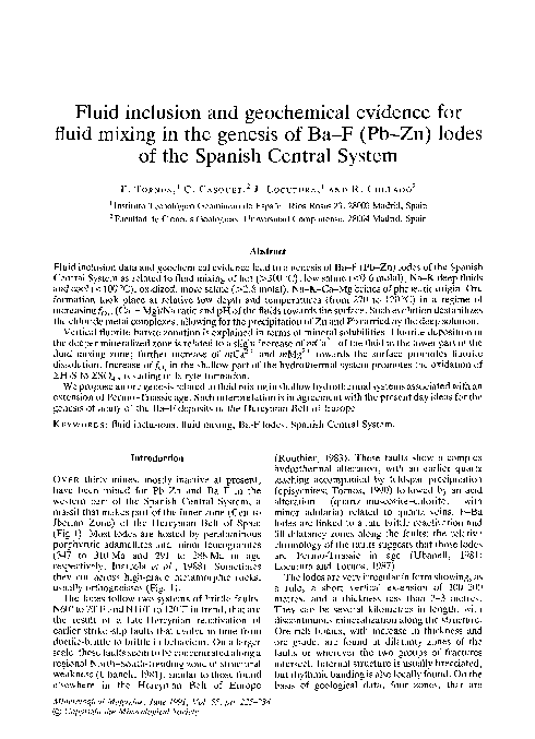 (PDF) Fluid inclusion and geochemical evidence for fluid mixing in the ...