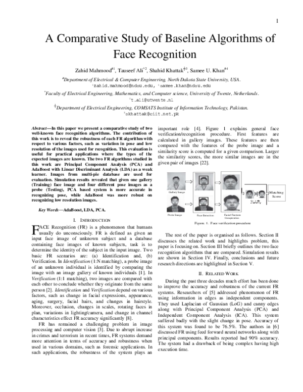 (PDF) A Comparative Study of Baseline Algorithms of Face Recognition