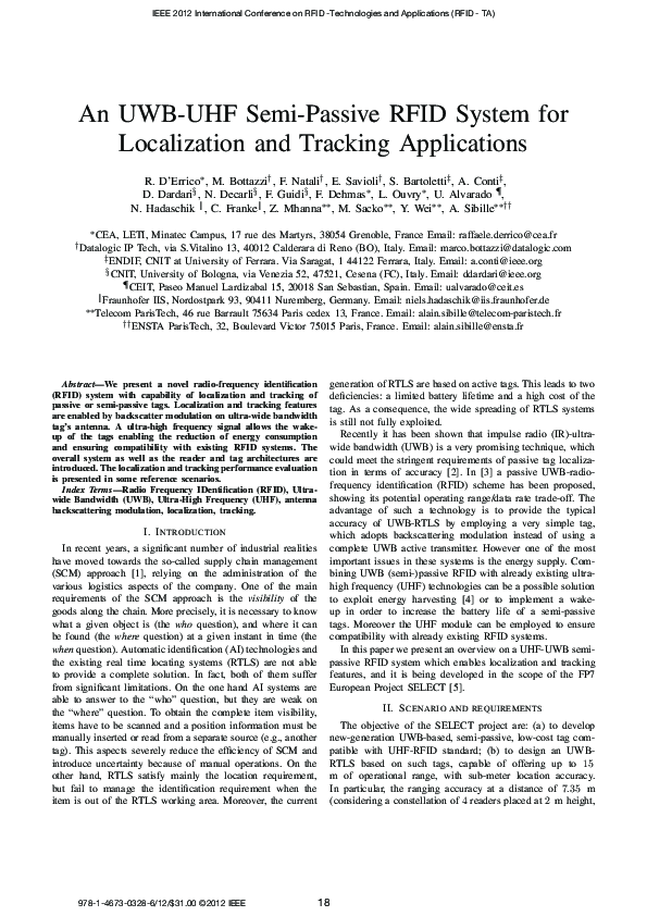 (PDF) An UWB-UHF semi-passive RFID System for localization and tracking applications