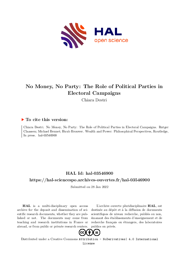 (PDF) No Money, No Party: The Role of Political Parties in Electoral ...