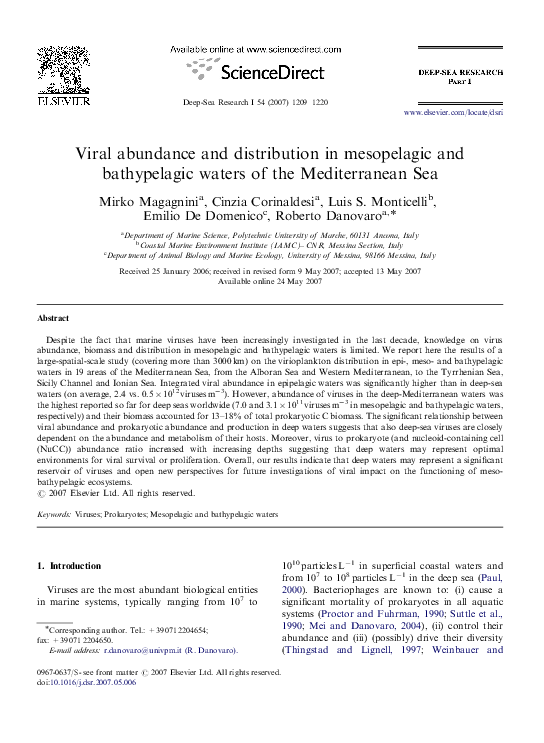 (PDF) Viral abundance and distribution in mesopelagic and bathypelagic waters of the ...