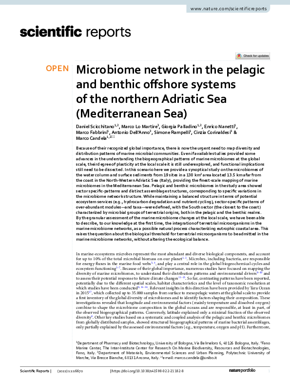 (PDF) Microbiome network in the pelagic and benthic offshore systems of ...