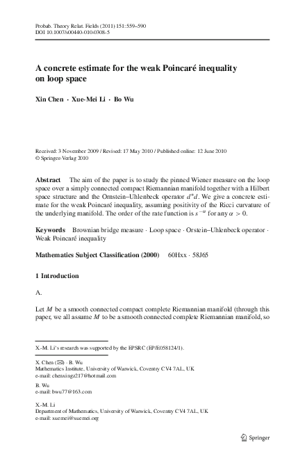 (PDF) A concrete estimate for the weak Poincaré inequality on loop space