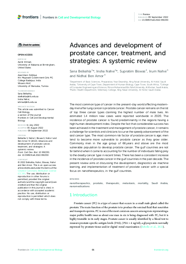 (PDF) Advances and development of prostate cancer, treatment, and ...