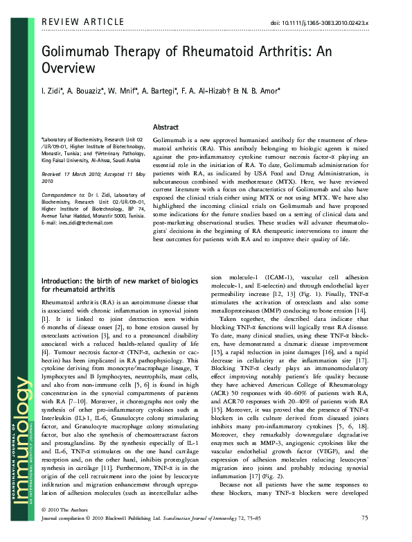 (PDF) Golimumab Therapy of Rheumatoid Arthritis: An Overview