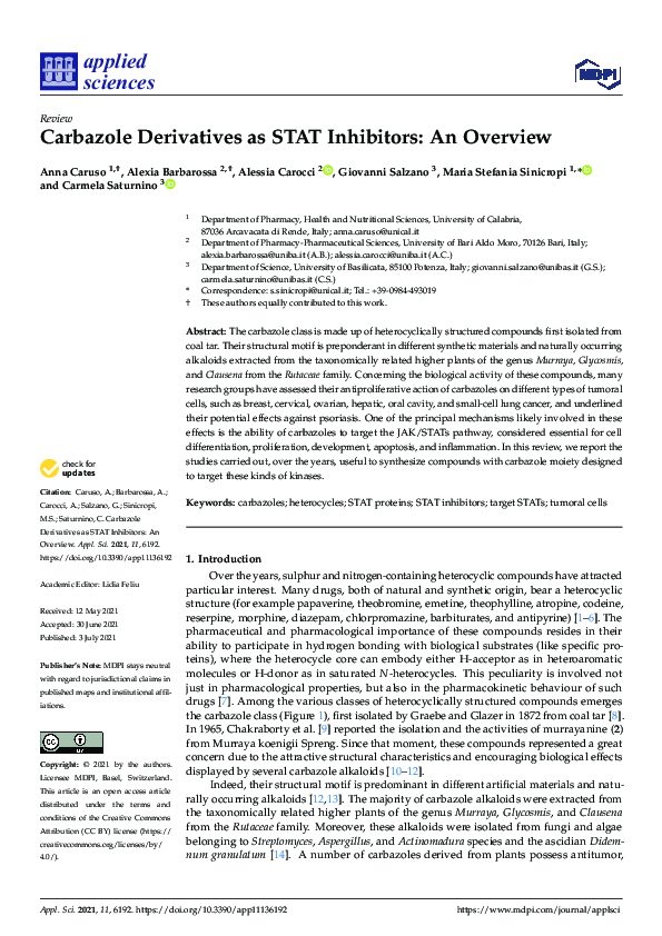 (PDF) Carbazole Derivatives as STAT Inhibitors: An Overview