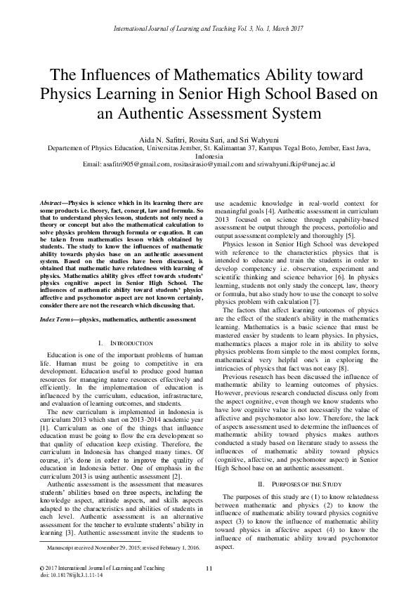 (PDF) The Influences of Mathematics Ability toward Physics Learning in ...