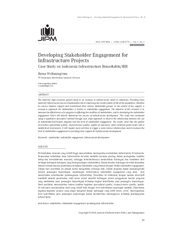 (PDF) Developing Stakeholder Engagement for Infrastructure Projects