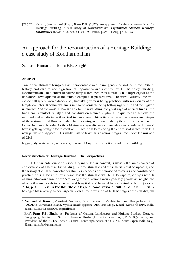 (PDF) An approach for the reconstruction of a Heritage Building: a case ...
