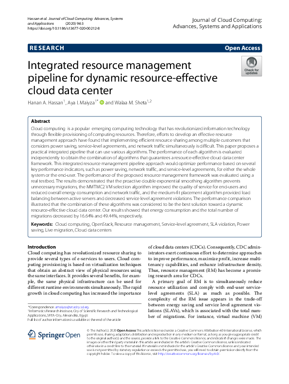 (PDF) Integrated resource management pipeline for dynamic resource-effective cloud data center