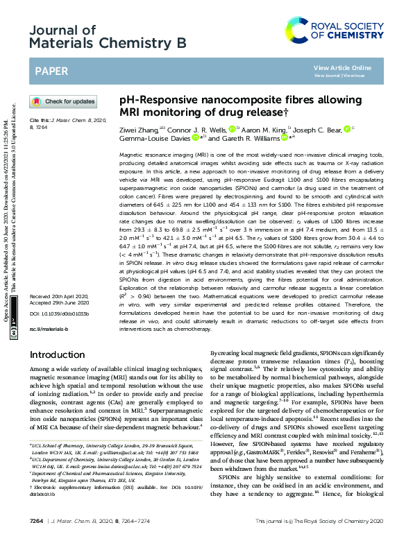 (PDF) pH-Responsive nanocomposite fibres allowing MRI monitoring of ...