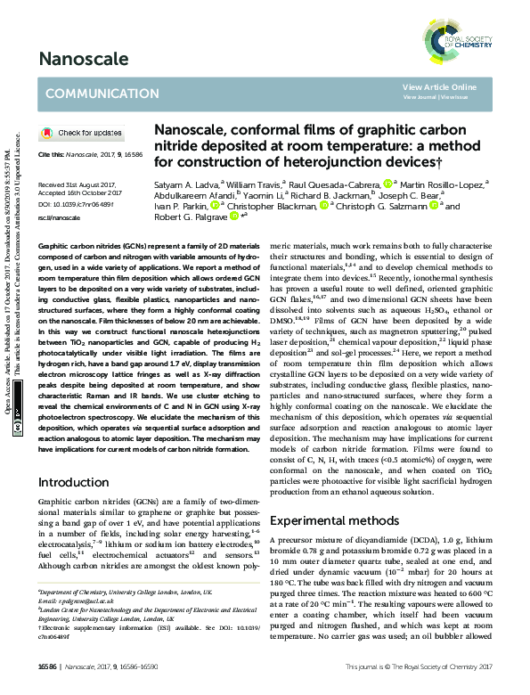 (PDF) Nanoscale, conformal films of graphitic carbon nitride deposited ...