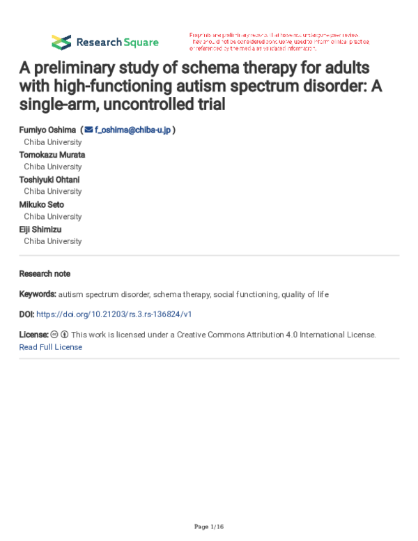 (PDF) A preliminary study of schema therapy for adults with high ...