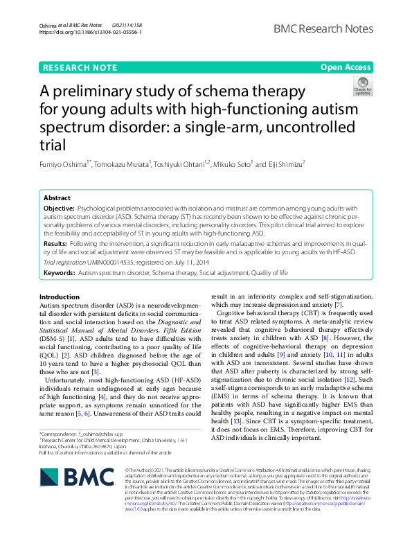 (PDF) A preliminary study of schema therapy for young adults with high ...