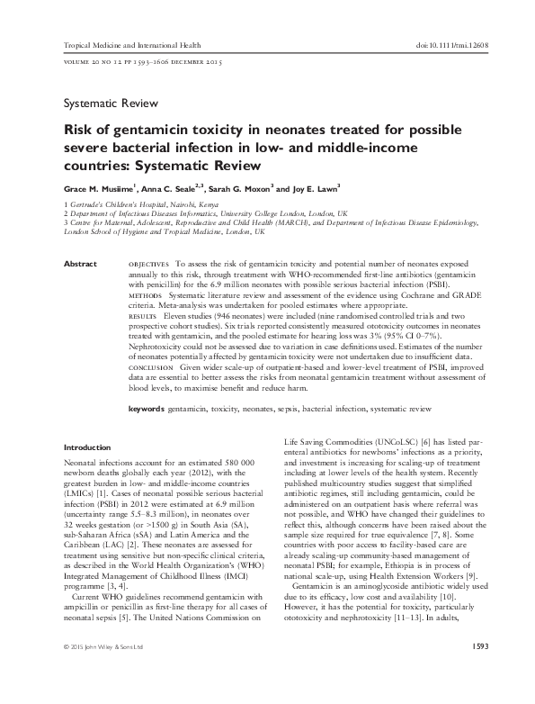 (PDF) Risk of gentamicin toxicity in neonates treated for possible ...