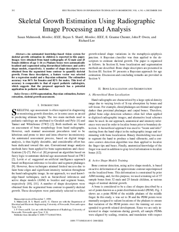 (PDF) Skeletal growth estimation using radiographic image processing and analysis