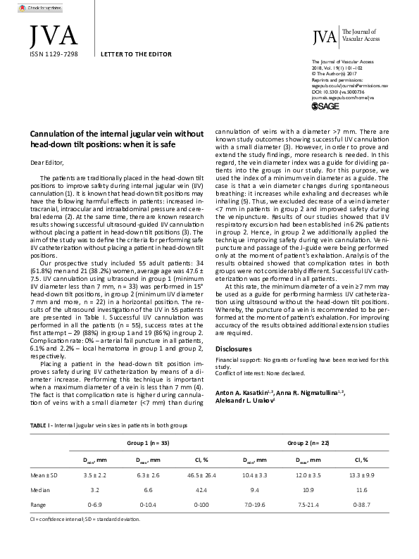 (PDF) Cannulation of the internal jugular vein without head-down tilt ...