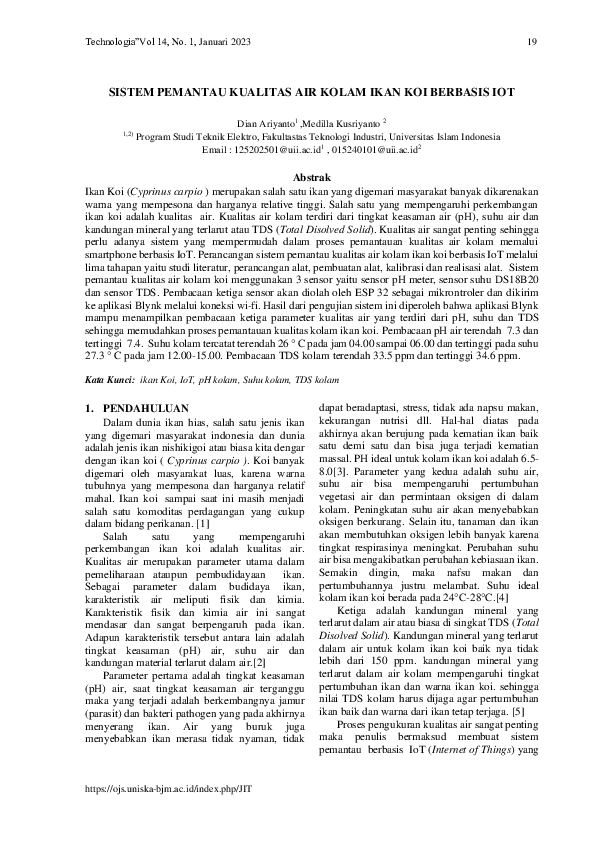 (PDF) Sistem Pemantau Kualitas Air Kolam Ikan Koi Berbasis IoT