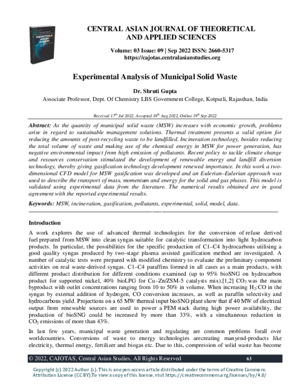 (PDF) Experimental Analysis of Municipal Solid Waste