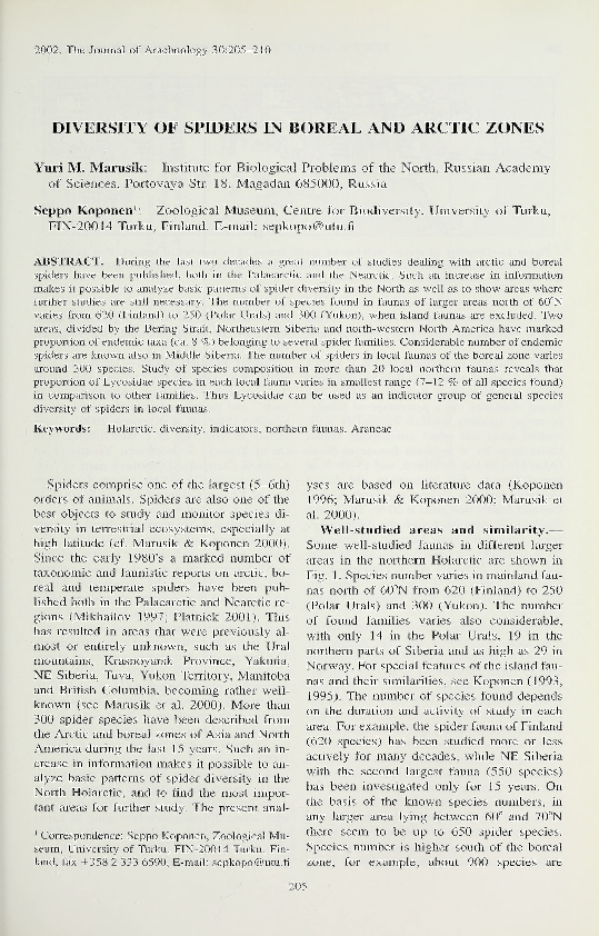(PDF) Diversity of Spiders in Boreal and Arctic Zones