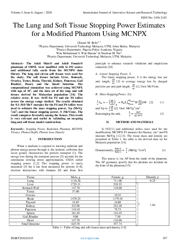 (PDF) The Lung and Soft Tissue Stopping Power Estimates for a Modified ...