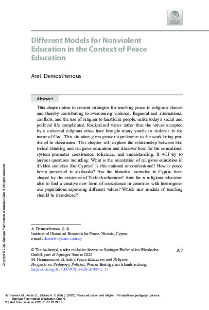 (PDF) Different Models for Nonviolent Education in the Context of Peace ...
