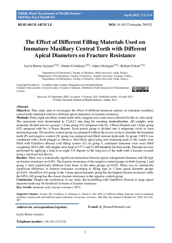 (PDF) The Effect of Different Filling Materials Used on Immatur ...
