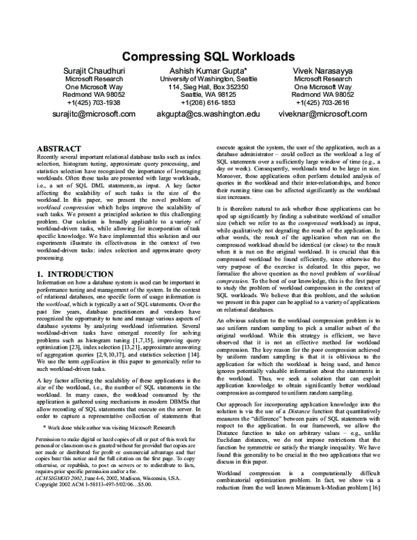 (PDF) Compressing SQL workloads