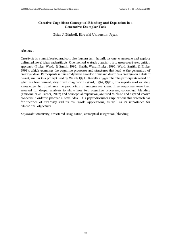 (PDF) Creative Cognition: Conceptual Blending and Expansion in a Generative Exemplar Task