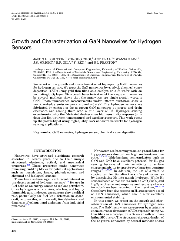 (PDF) Growth and Characterization of GaN Nanowires for Hydrogen Sensors ...