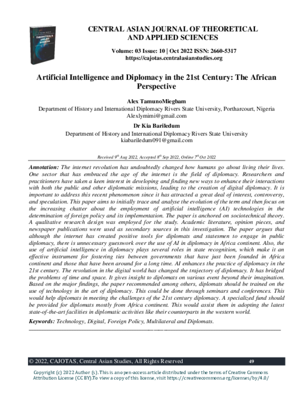 (PDF) Artificial Intelligence and Diplomacy in the 21st Century: The ...