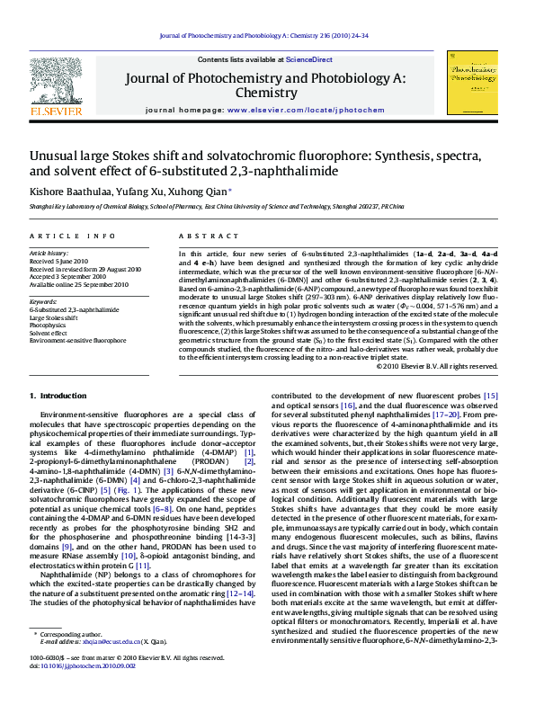 (PDF) Unusual large Stokes shift and solvatochromic fluorophore ...