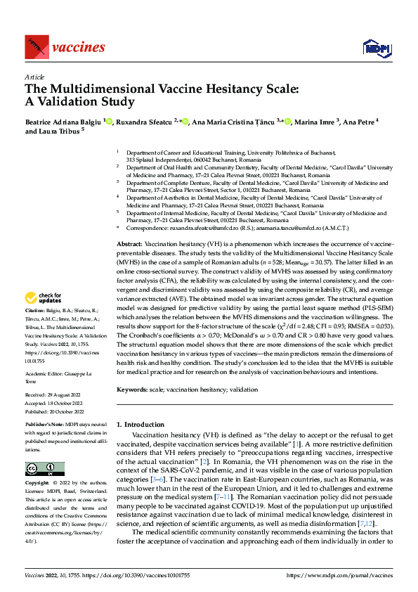 (PDF) The Multidimensional Vaccine Hesitancy Scale: A Validation Study