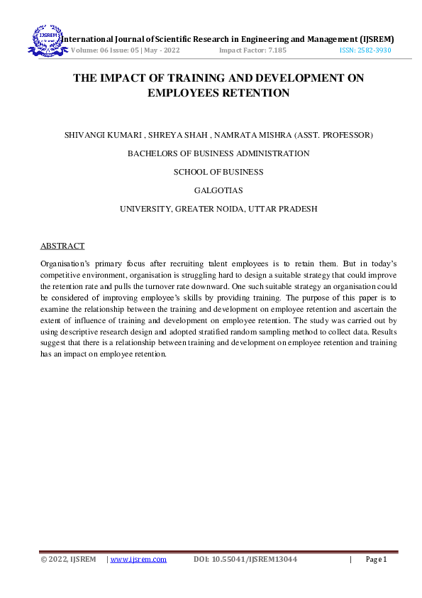 (PDF) The Impact of Training and Development on Employees Retention