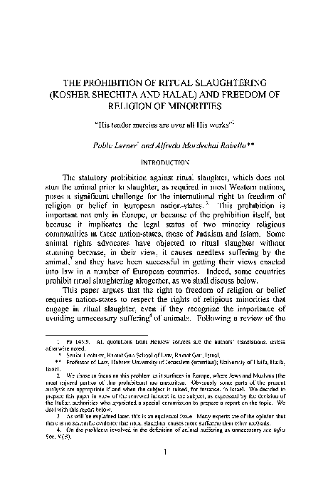 (PDF) The Prohibition of Ritual Slaughtering (Kosher Shechita and Halal ...